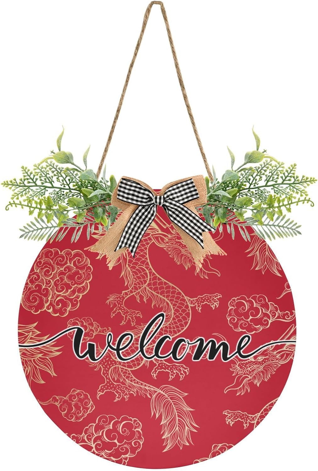 Golden Dragon Welcome Sign Farmhouse Front Porch Door Hanging Welcome ...