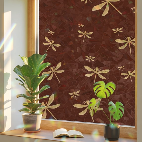 Golden Dragonfly Window Privacy Film, Minimalist Modern Dark Brown ...