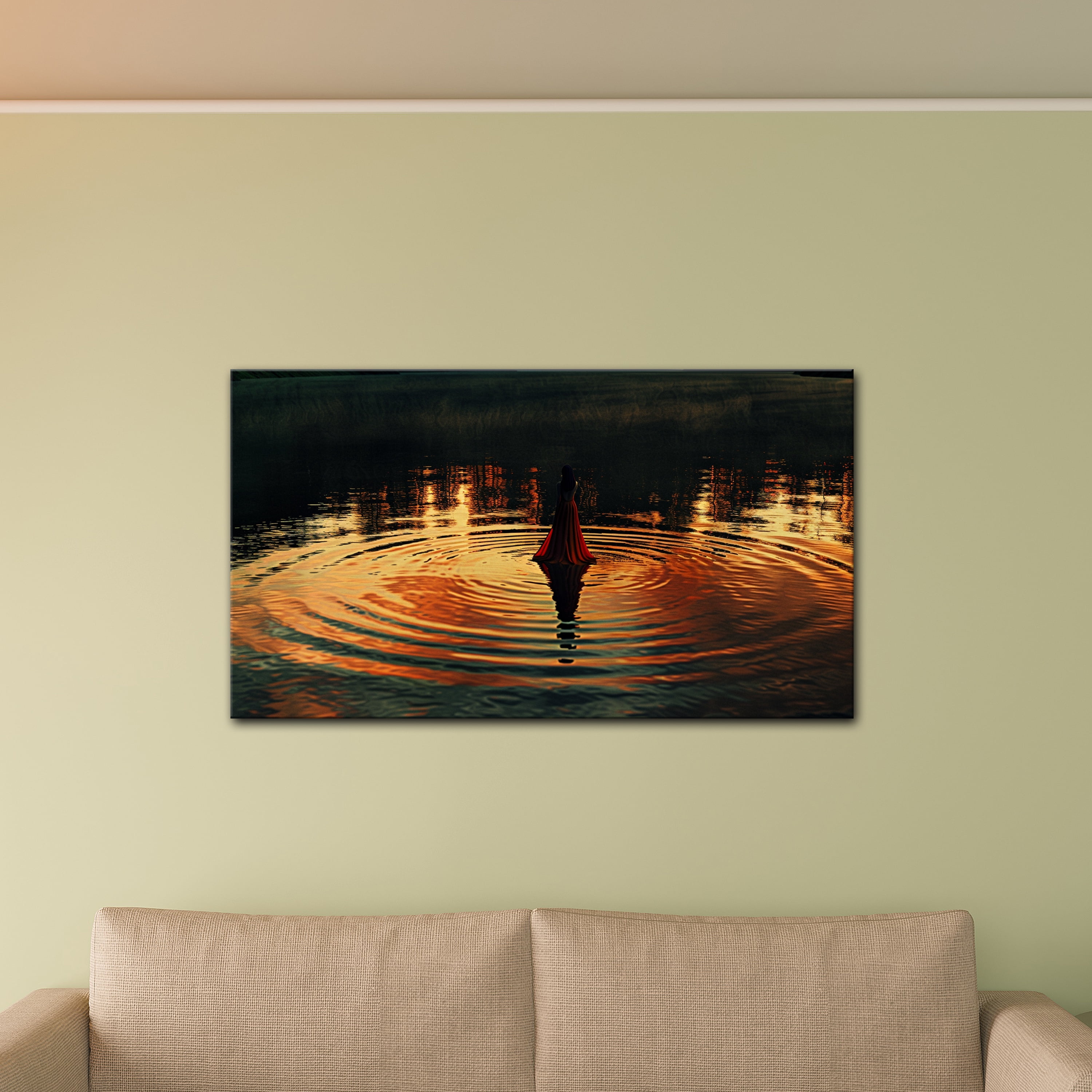 Golden Dusk- Reflection of Red Dress in the Water (16"x24" customizable ...
