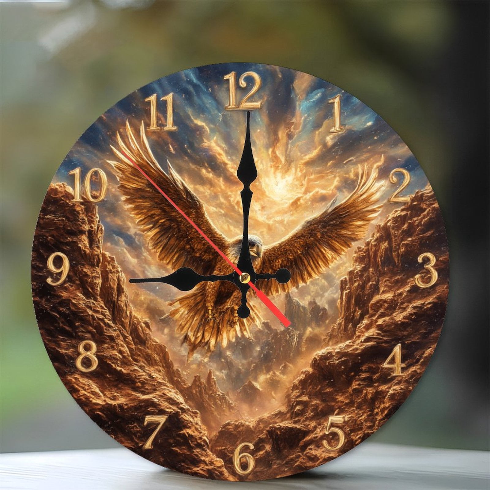 Golden Eagle Mountain Sunrise Wall Clock Home Decor Art 10-Inch Silent ...
