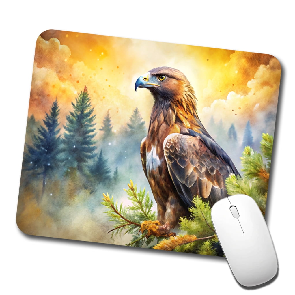 Golden Eagle Raptor Bird Of Prey In Tree Watercolor Mouse Pad Low ...