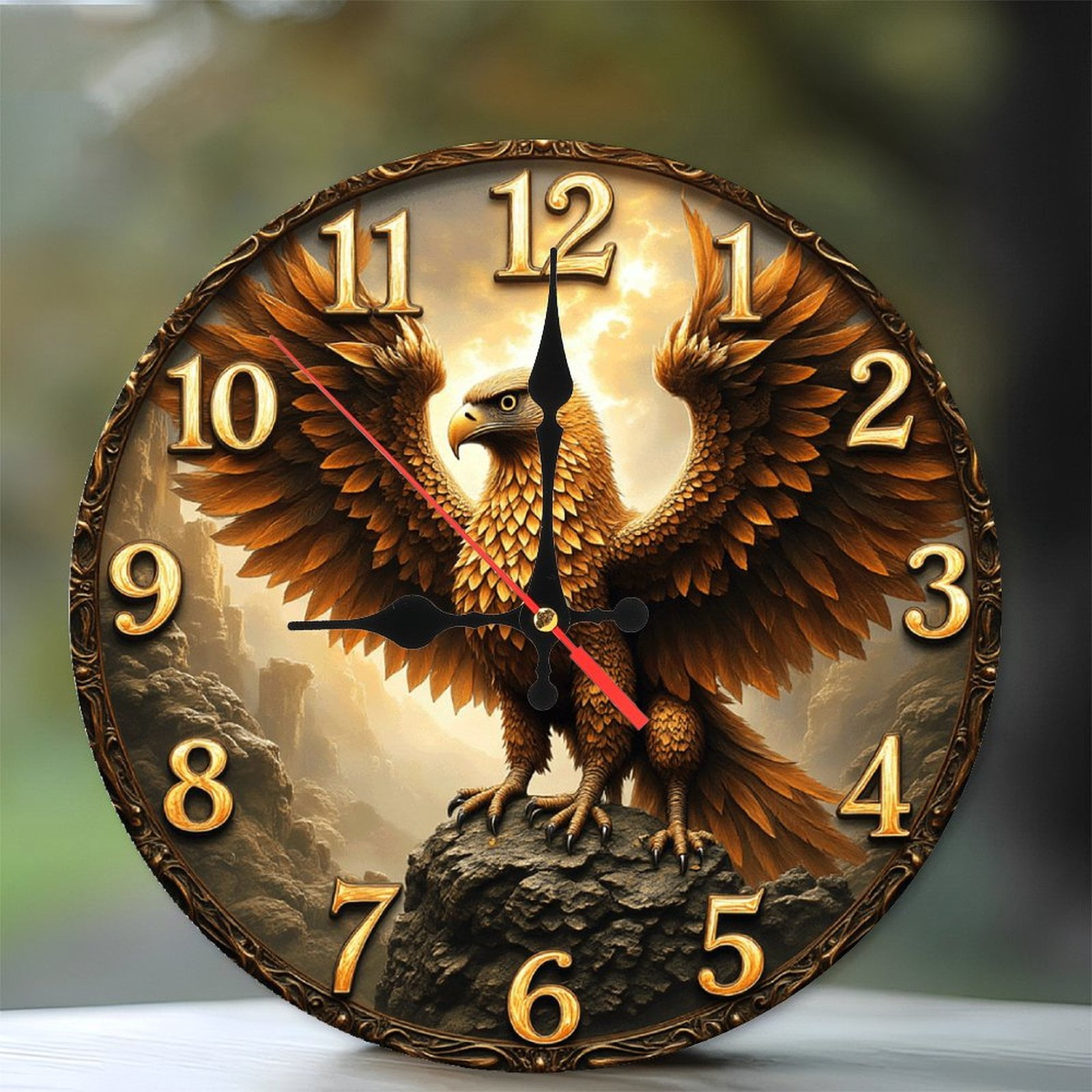 Golden Eagle Wall Clock Decorative Art Unique Design 10-Inch Silent ...