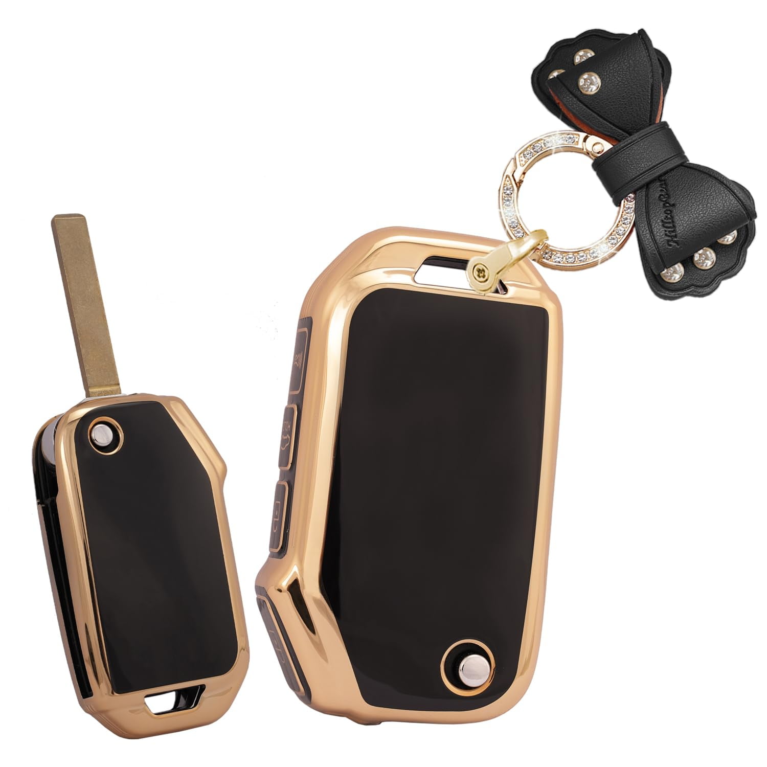 Golden-Edge Flip Key Fob Cover Fit for Kia Forte 2021 2022 Soul Sorento ...