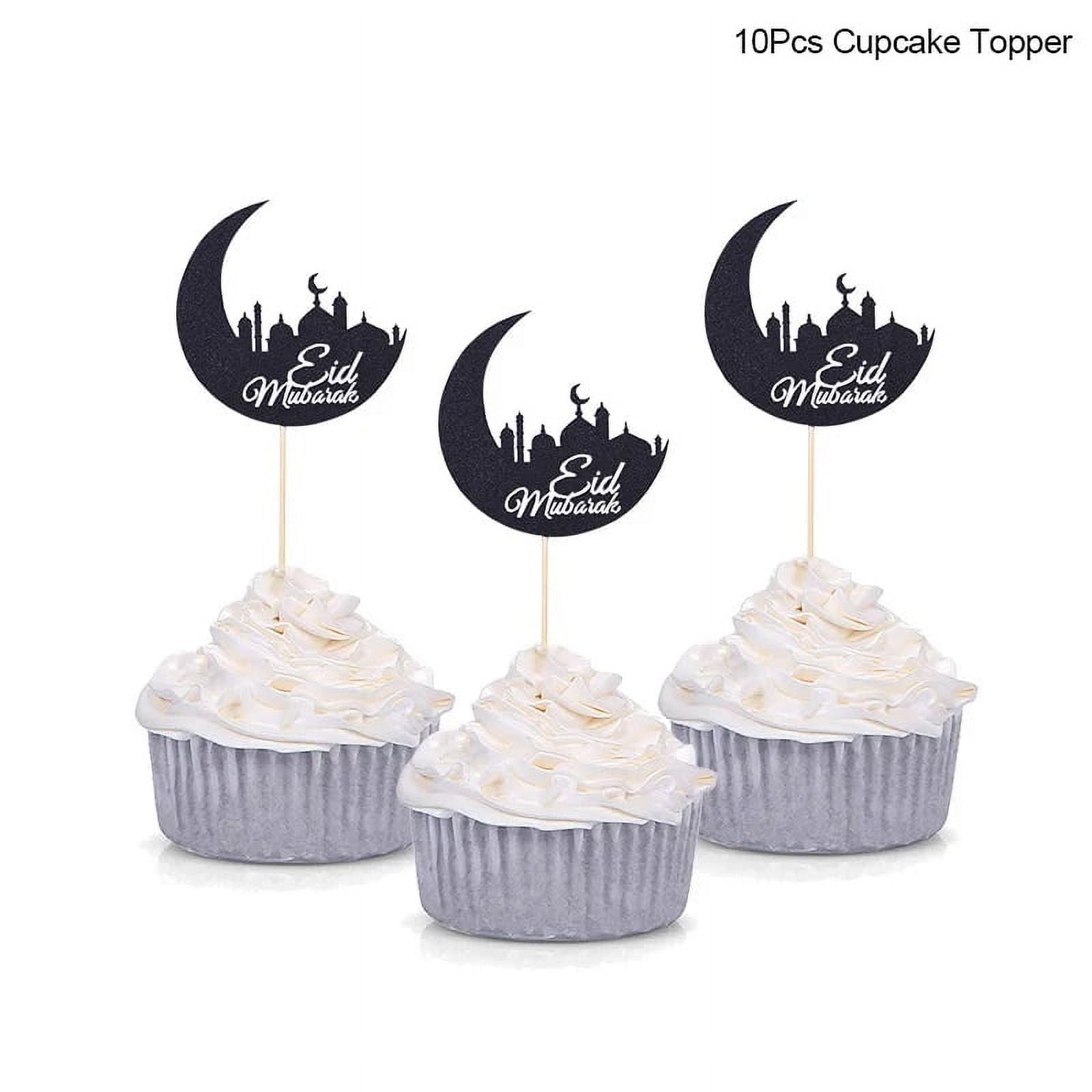 Golden Eid Mubarak Acrylic Cake Toppers Castle Moon CupCake Topper for ...