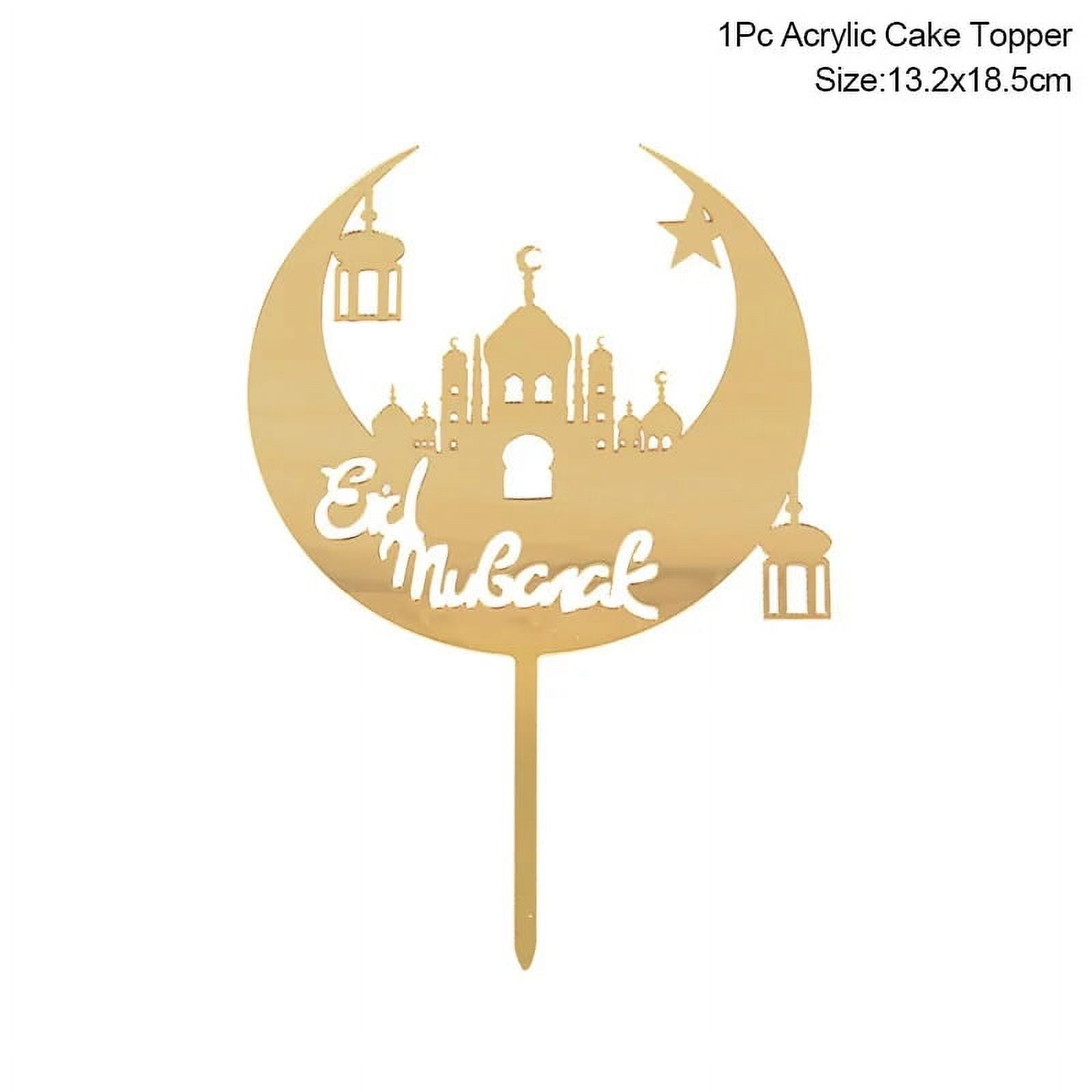Golden Eid Mubarak Acrylic Cake Toppers Castle Moon CupCake Topper for ...