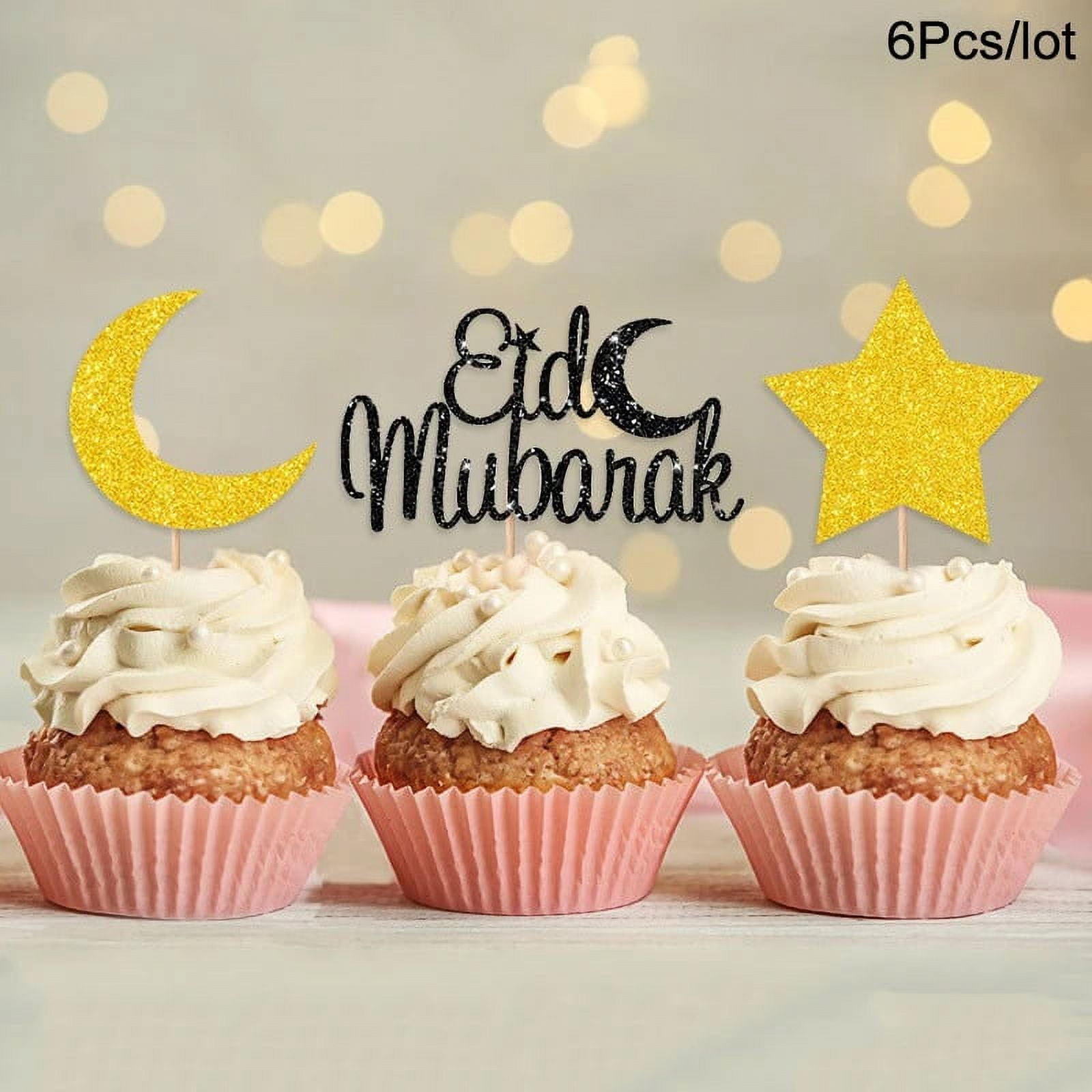 Golden Eid Mubarak Acrylic Cake Toppers Castle Moon CupCake Topper for ...