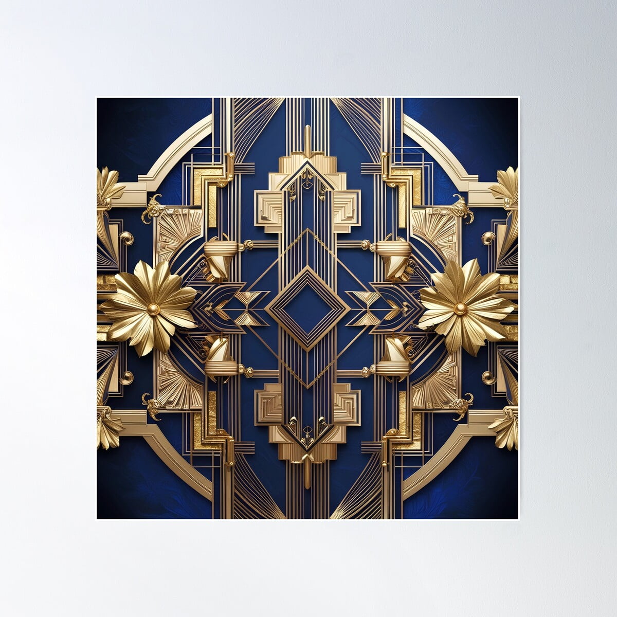 Golden Elegance: Art Deco Symmetry On Sapphire Poster Wall Art, Modern ...