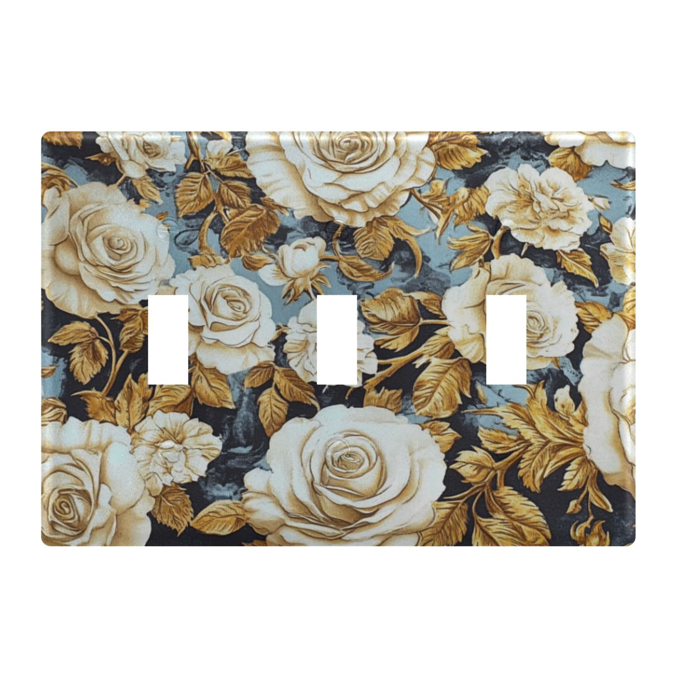 Golden Elegant Flowers Light Switch Cover Decorative 3 Gang Wall Plate ...