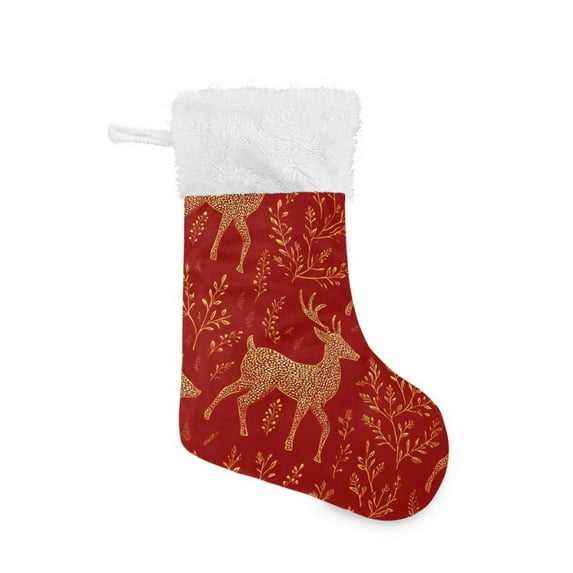 Golden Elk Leaves on Red Background Christmas Christmas Stockings Large ...