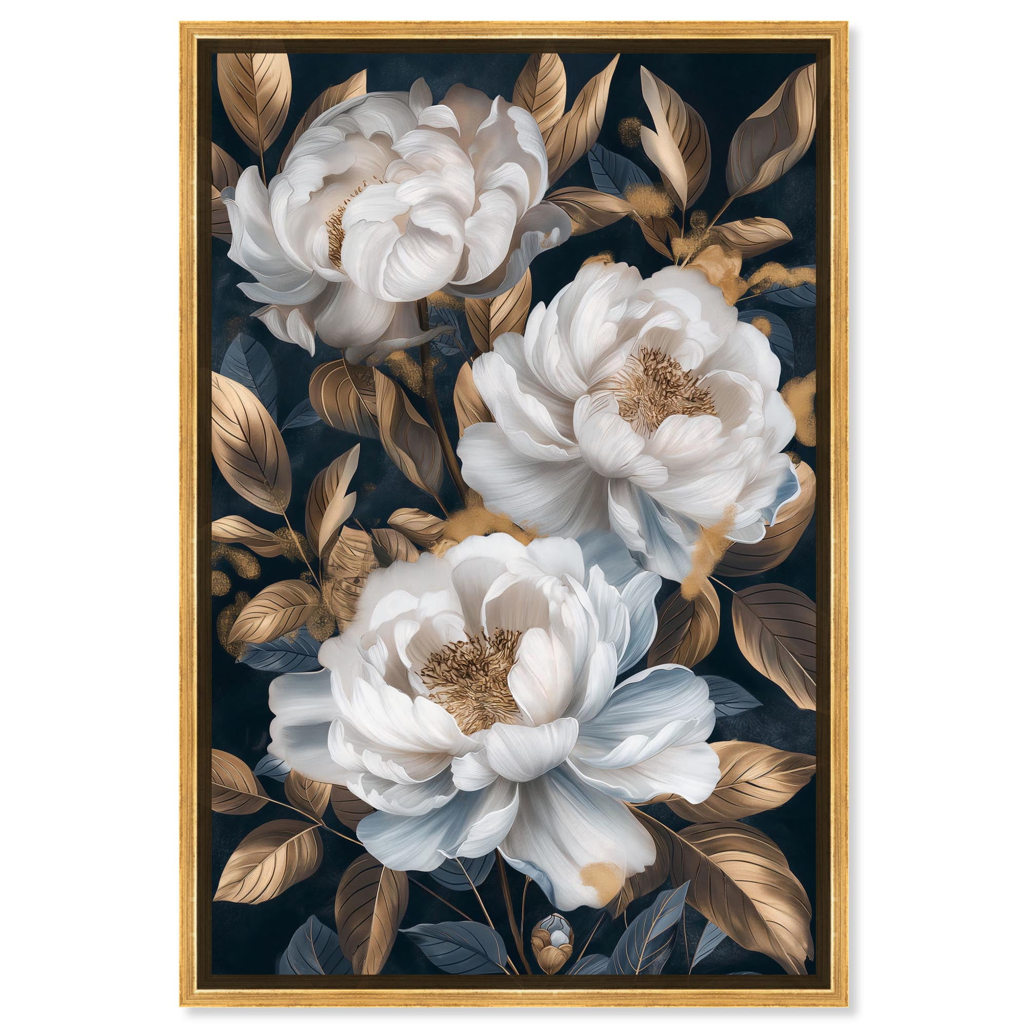 Golden Emblems in White I Canvas Luxury Floral Art by Art Remedy, Gold ...