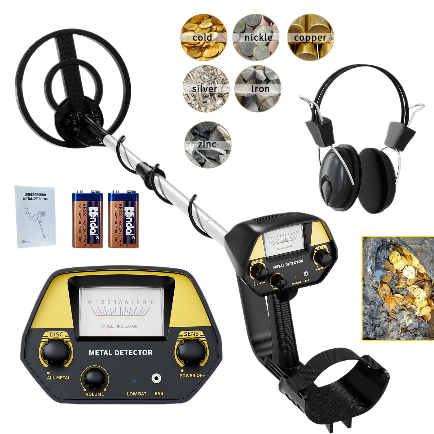 Golden Excavator Deep Search Metal Detector, Beach Treasure Hunt Tool ...