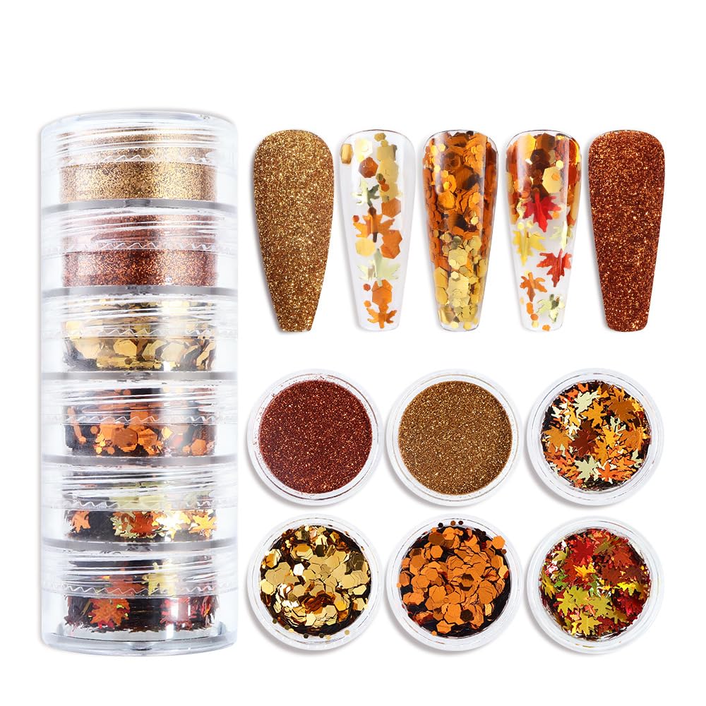 Golden Fall Nail Art DHF10 Glitters Maple Leaf Nail LPOODDNU Autumn ...