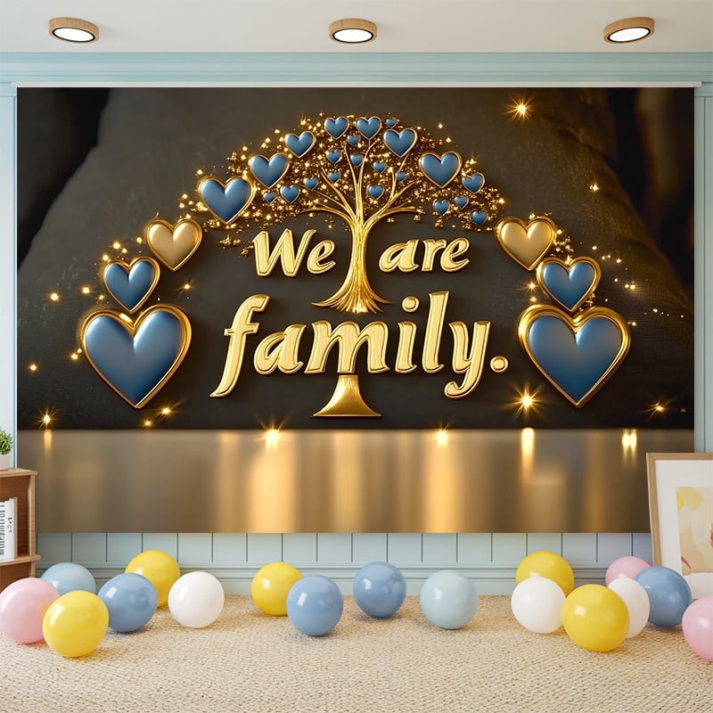 Golden Family Tree with Hearts Polyester Party Banner - "We Are Family ...