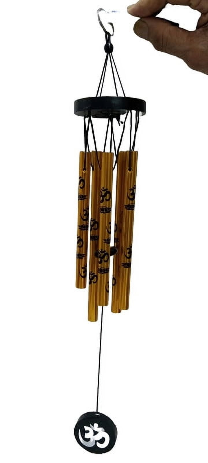 Golden Feng Shui Metal Wind Chime with 5 Om-Printed Pipes for Positive ...