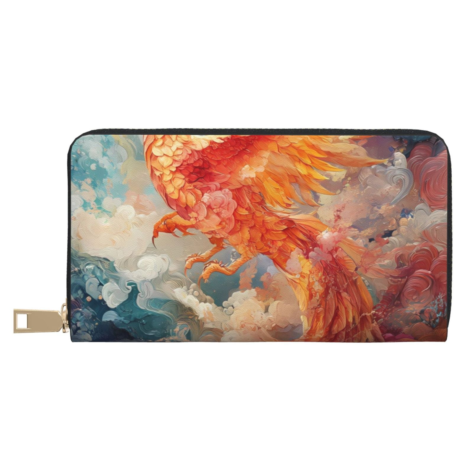 Golden Fiery Phoenix Wallet Women, Leather Bifold Multi Card Wallet ...