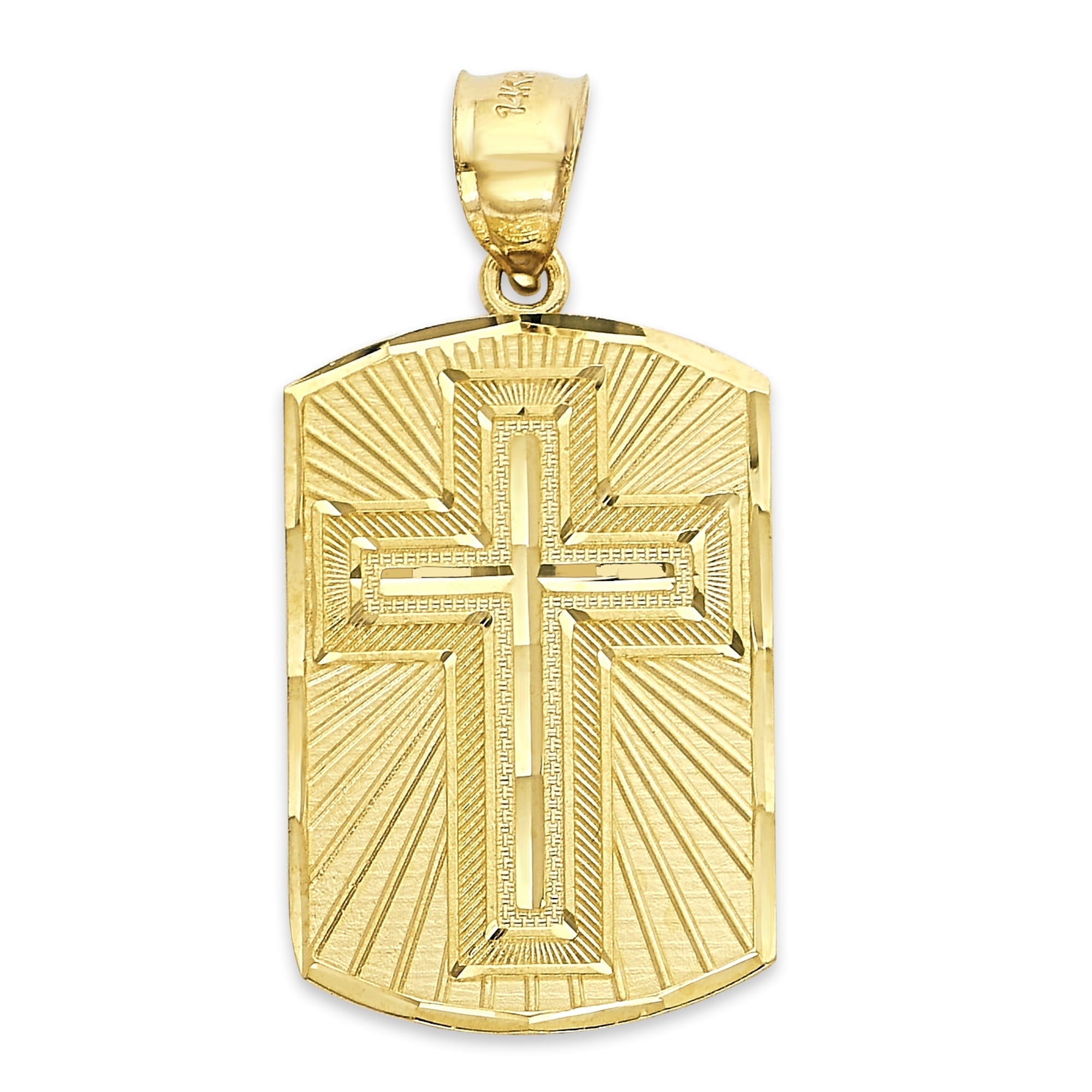 10k Solid Gold Crucifix Chain Necklace, Cross Medallion with Lord's ...