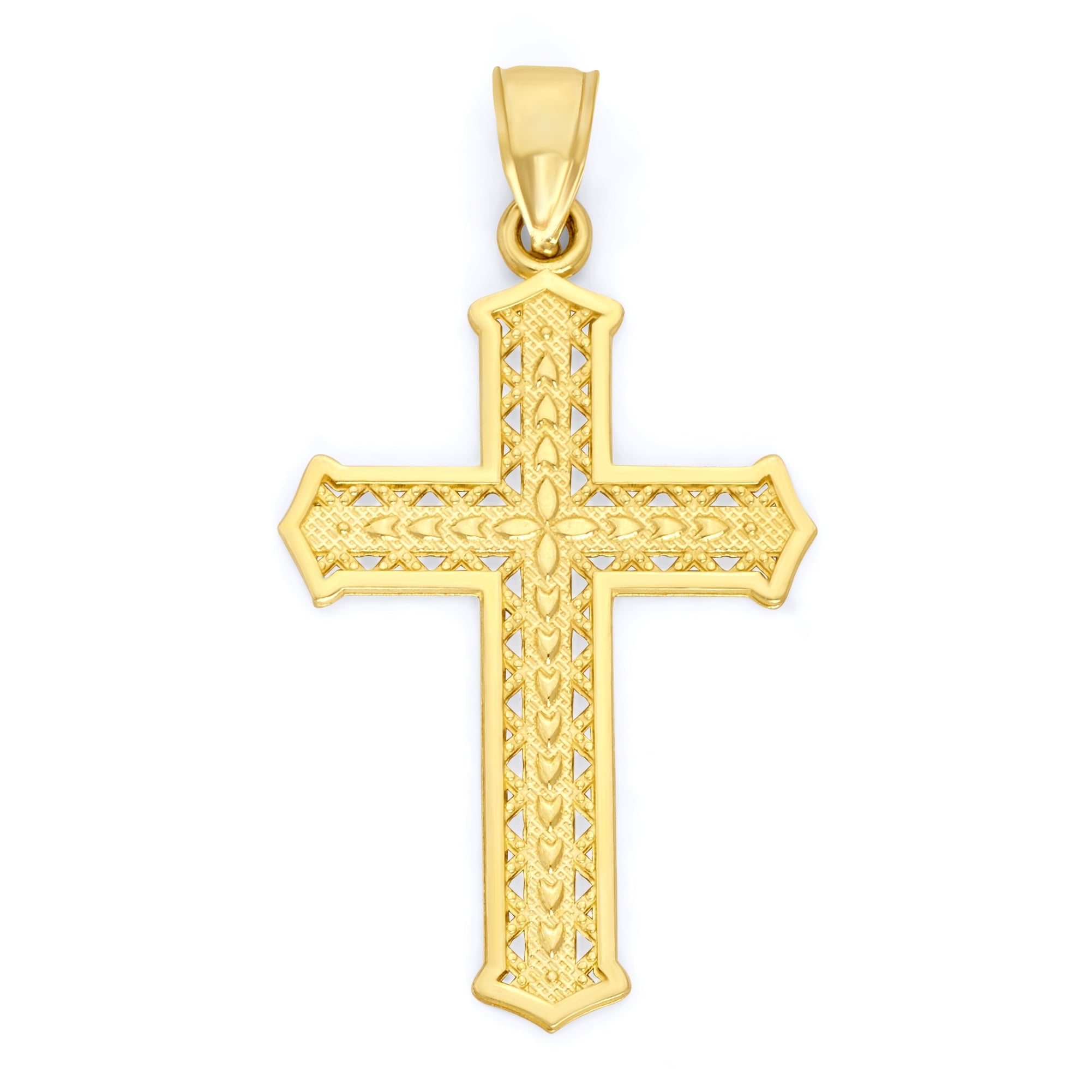 Golden Fire Solid 10k Gold Intricate Cross Pendant - Christian Jewelry ...