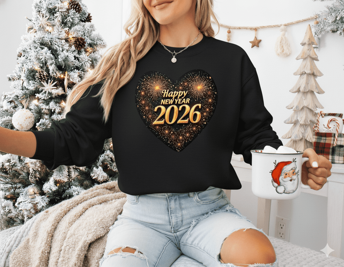 Golden Fireworks Happy New Year 2026 Heart Holiday Celebration ...