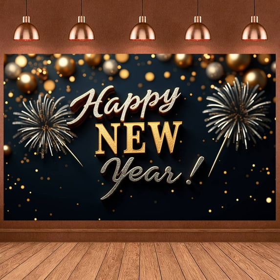 Golden Fireworks Happy New Year Banner Silver Sparkles New Year ...