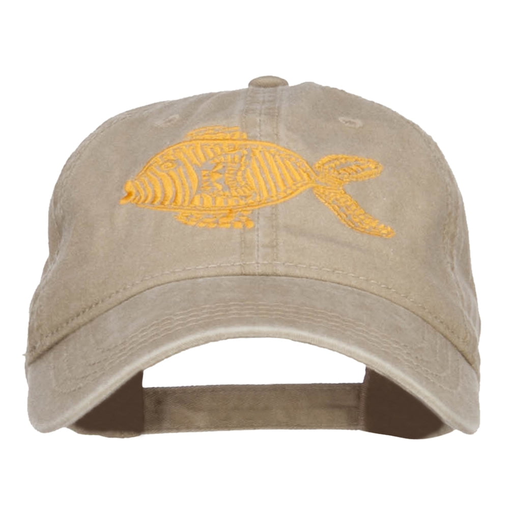 Golden Fish Embroidered Washed Cap - Khaki OSFM - Walmart.com