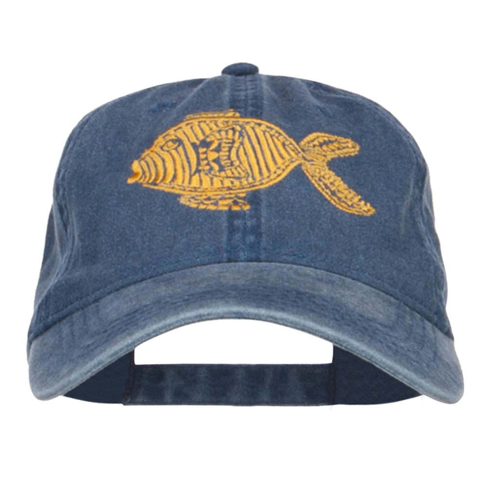 Golden Fish Embroidered Washed Cap - Navy OSFM - Walmart.com