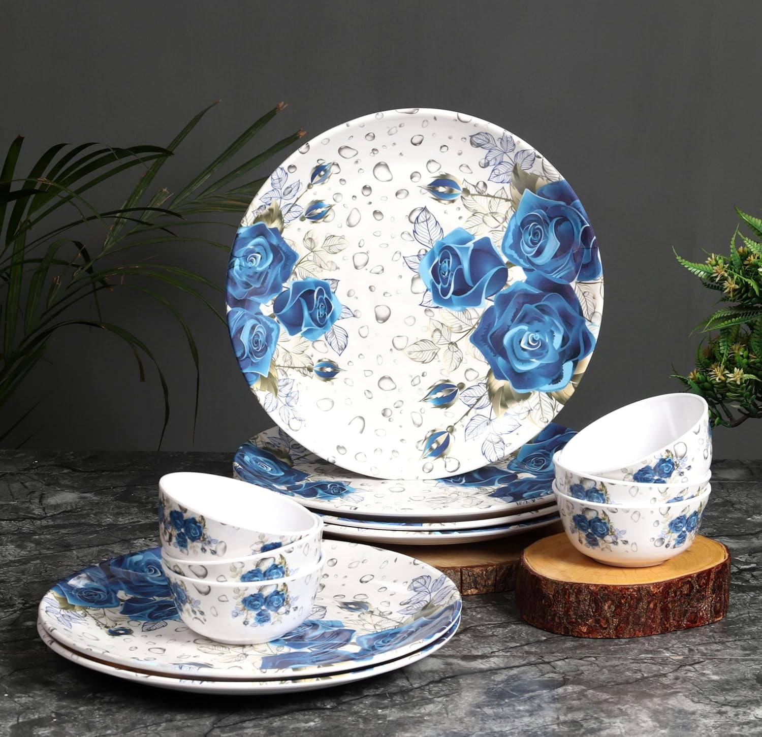 Golden Fish Melamine Beautiful Blue Rose Water Droplet Printed Design ...