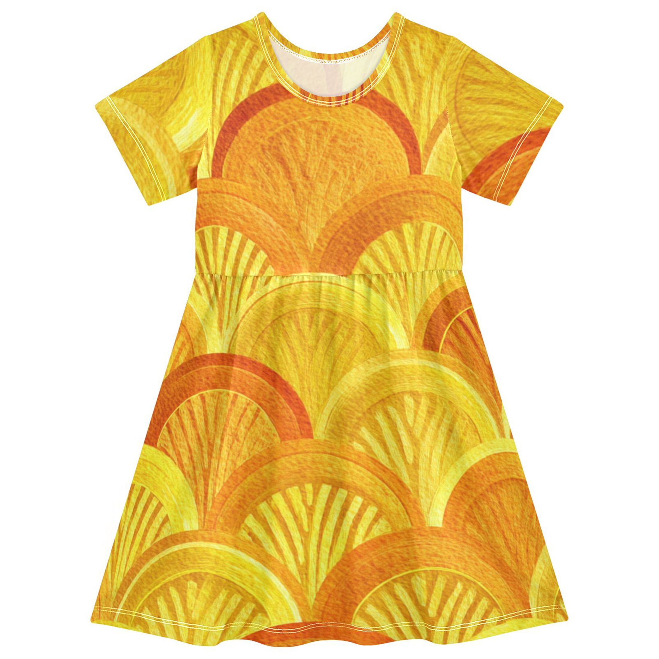 Golden Fish Scales Girls' Short Sleeve Dress A-Line One-Piece Dress UPF ...