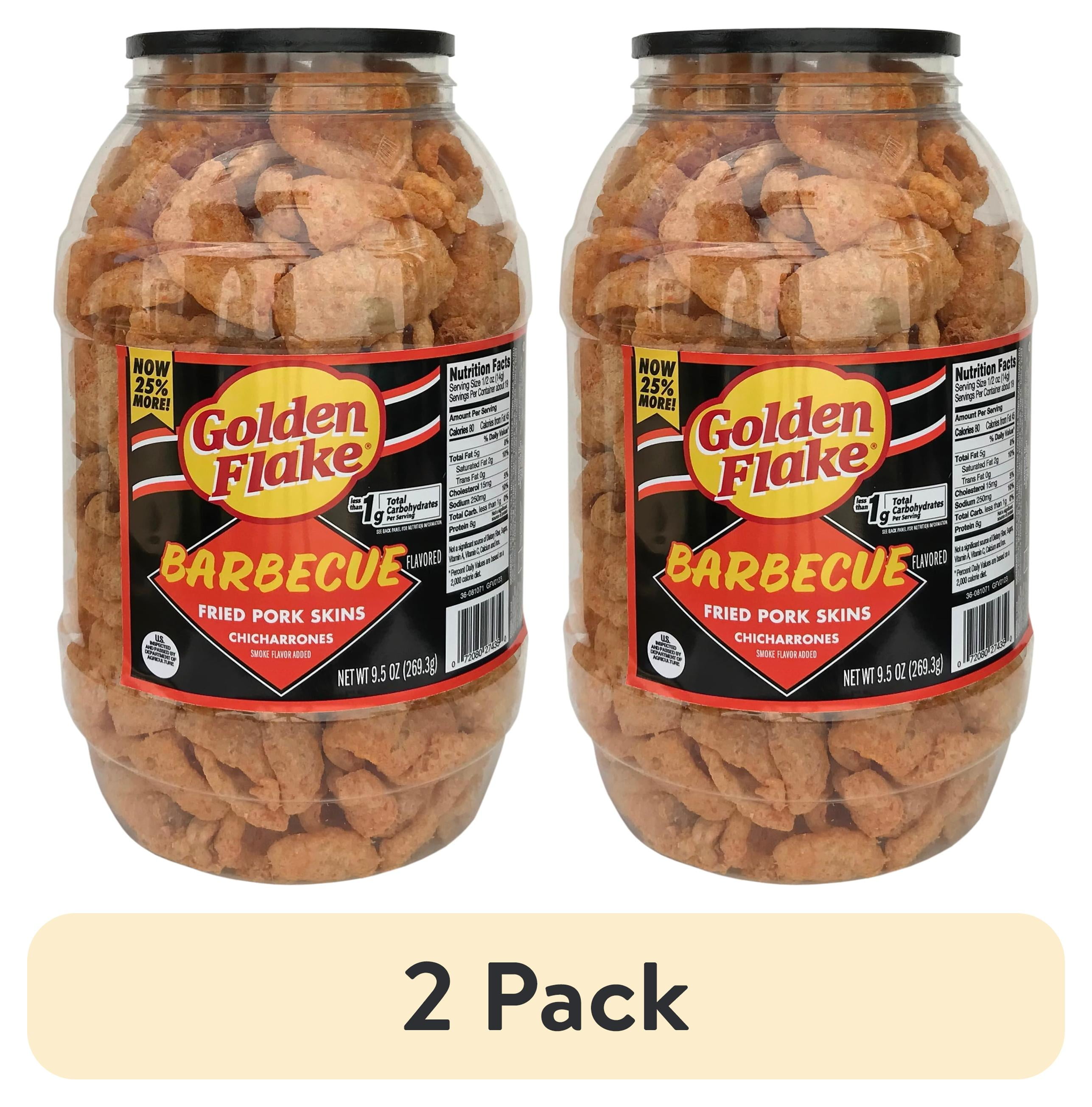 (2 pack) Golden Flake Barbecue Fried Pork Skins, 9.5 oz Barrel ...