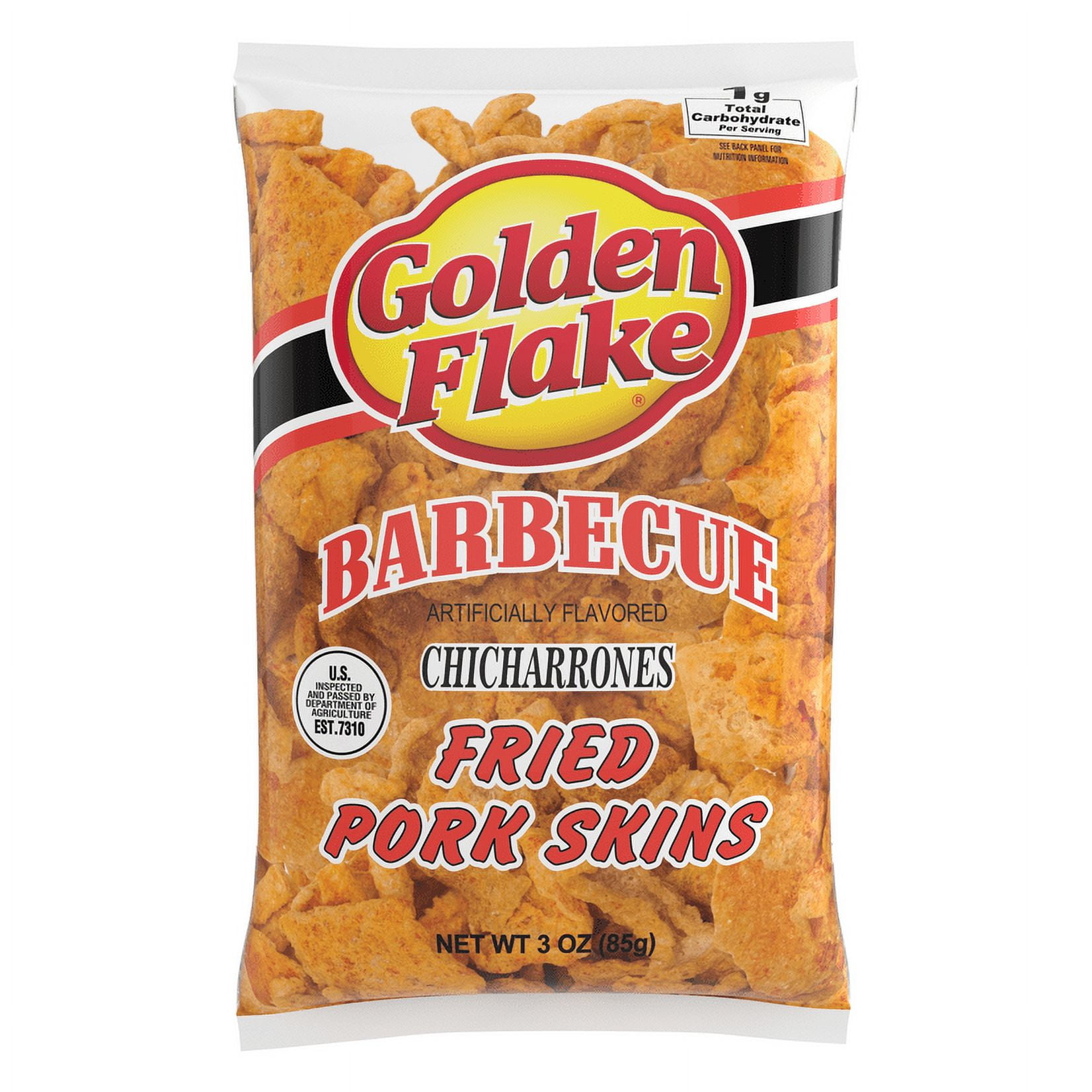 Golden Flake Southern BBQ Rinds, Fried Pork Skins Chicharrones, 3 oz ...
