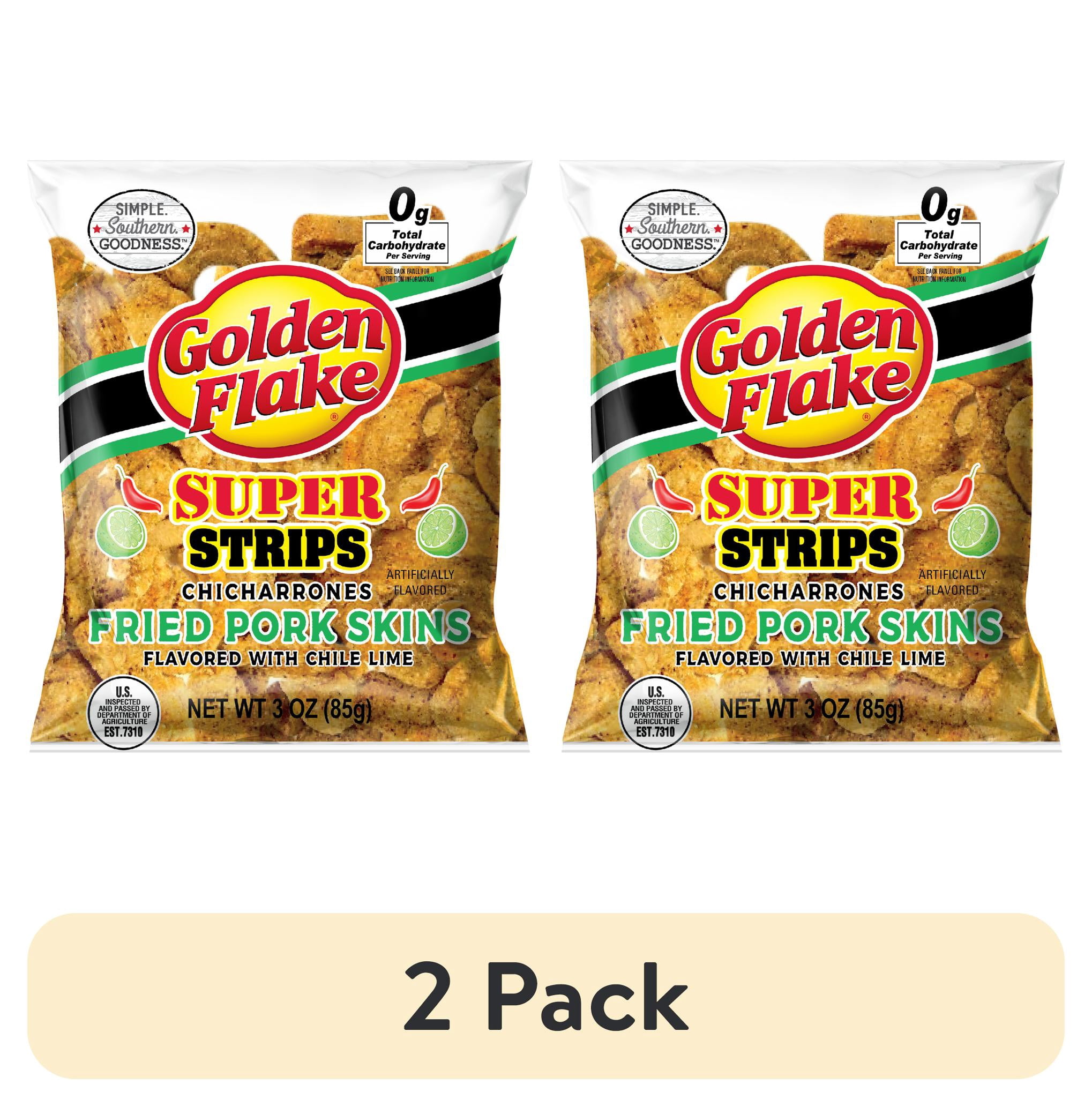 (2 pack) Golden Flake Chili Lime Pork Skins Super Strips, 3 oz Bag ...