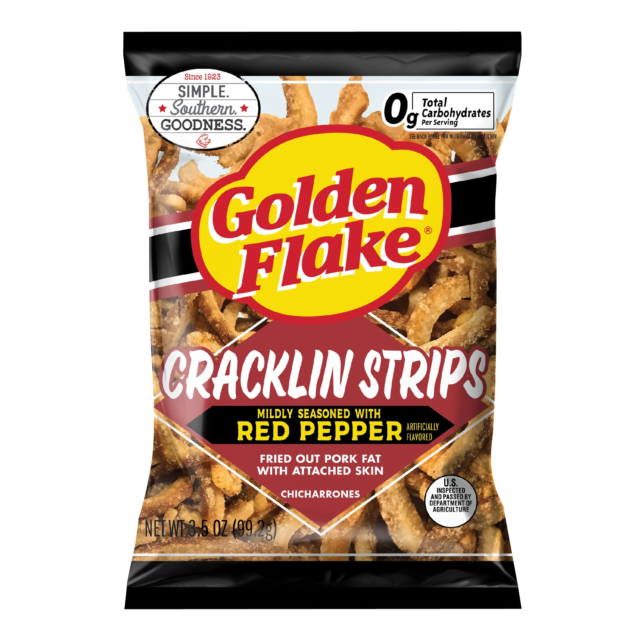 Golden Flake Cracklin Strips Red Pepper Fried Pork Skin, 3.5 oz Bag - Walmart.com