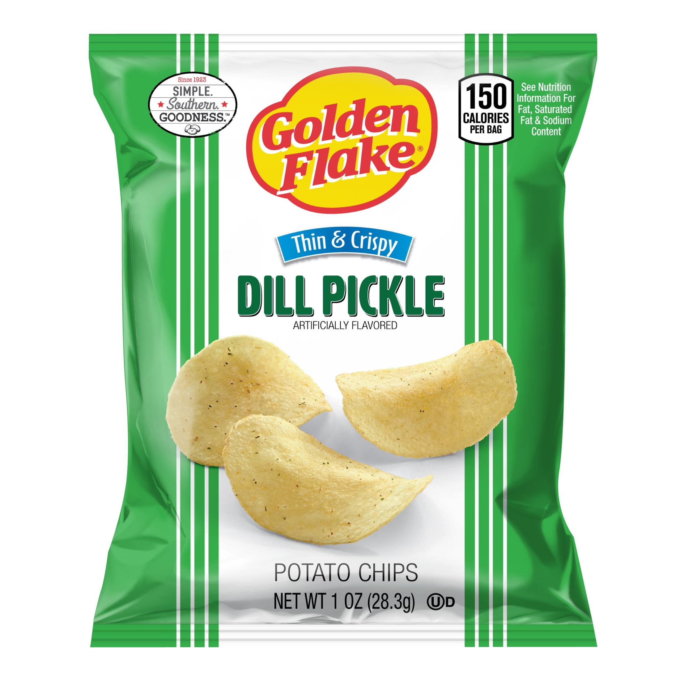Golden Flake Dill Pickle Thin & Crispy Potato Chips, Gluten-Free, 1 oz ...