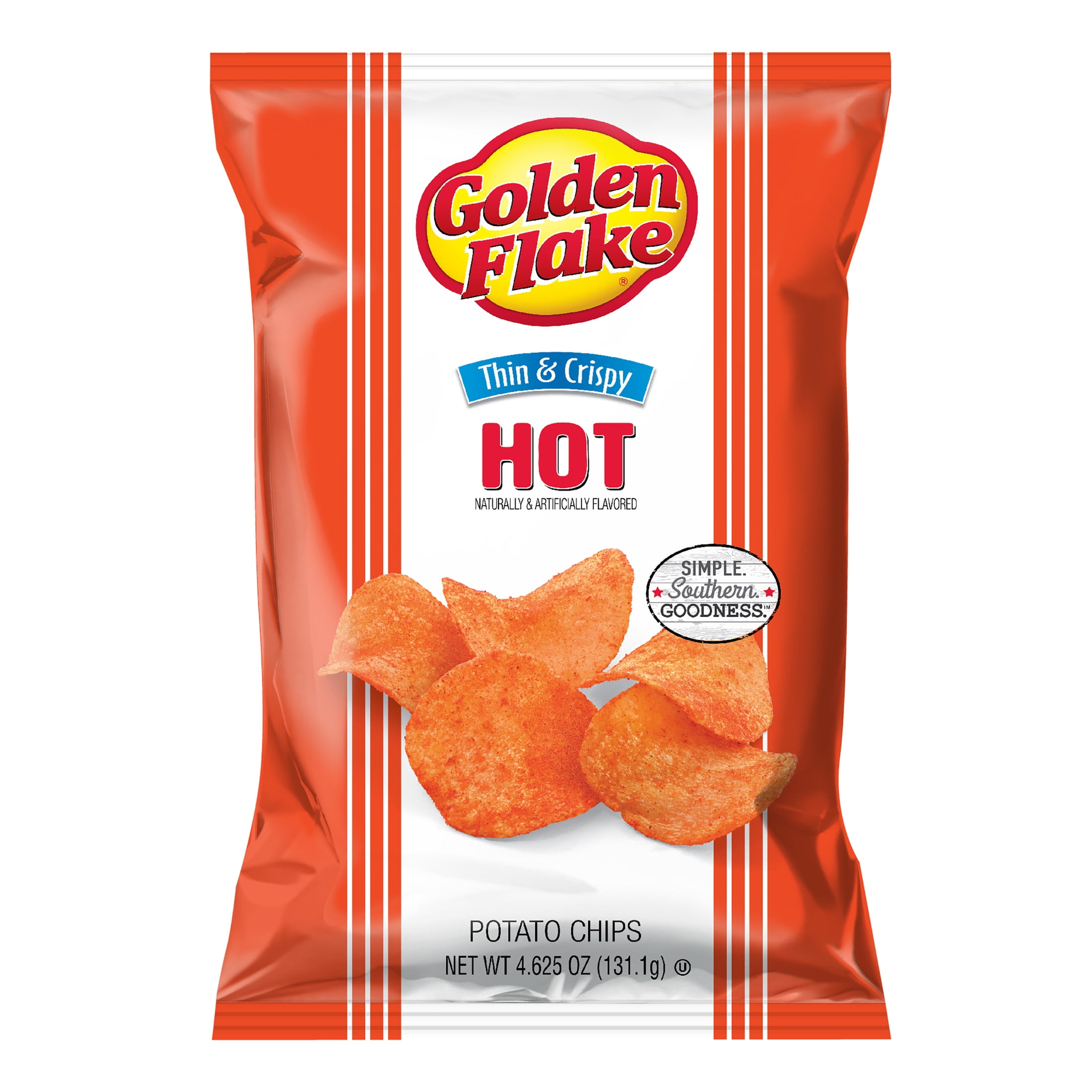 Golden Flake Hot Thin & Crispy Potato Chips, Gluten-Free, 4.625 oz Bag ...