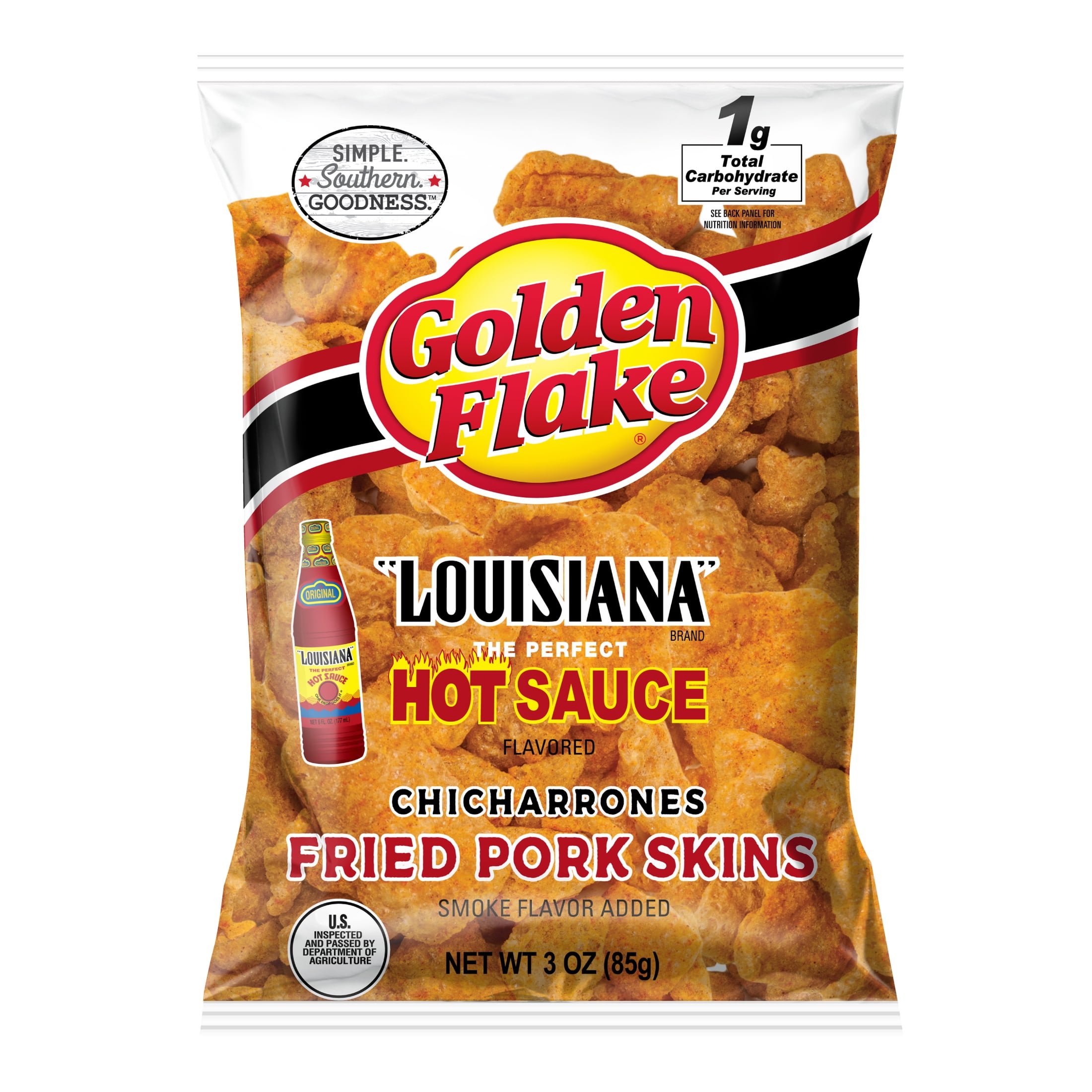 Golden Flake Louisiana Hot Sauce Fried Pork Skins, 3 oz Bag - Walmart.com