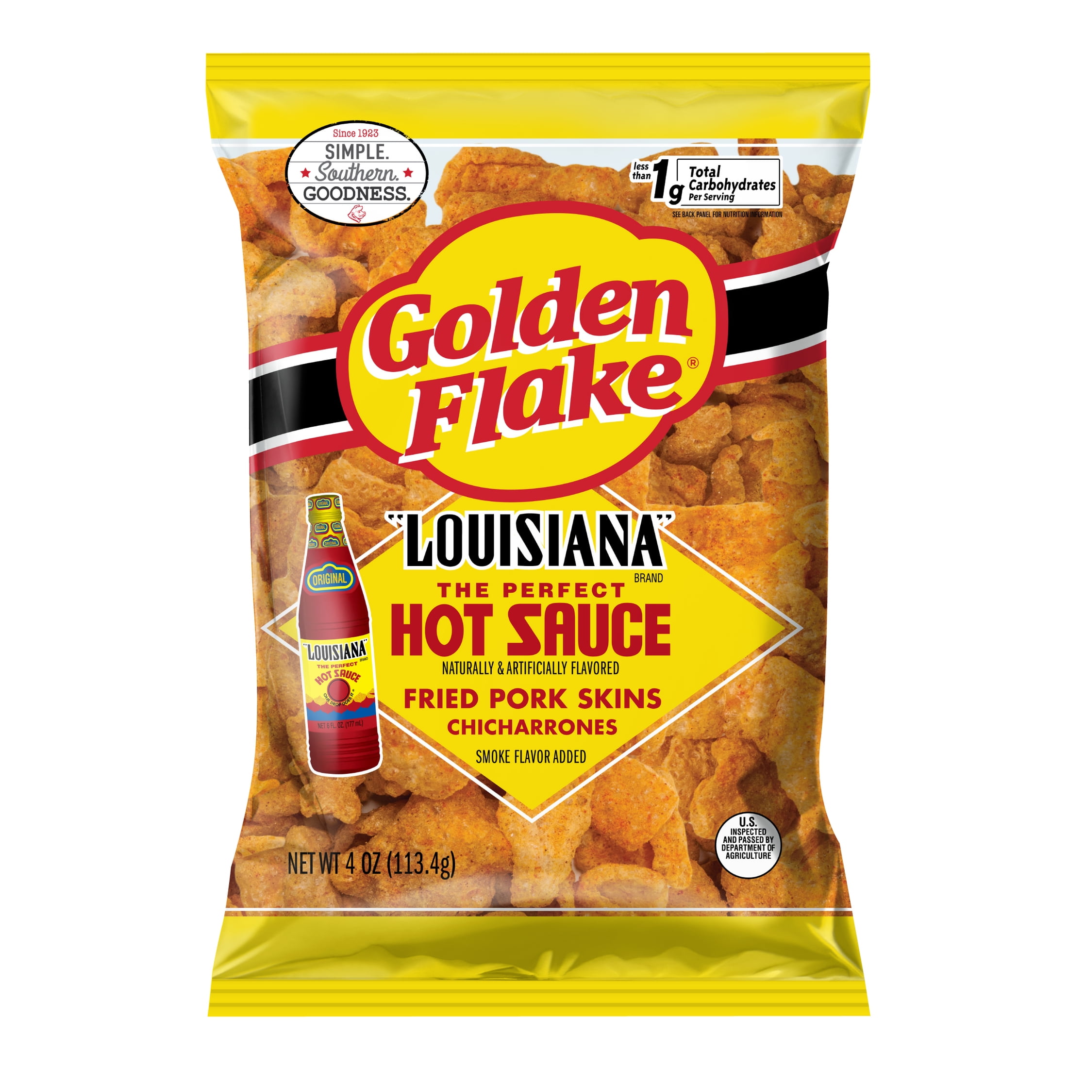 Golden Flake Louisiana Hot Sauce Fried Pork Skins, 4 oz Bag - Walmart ...