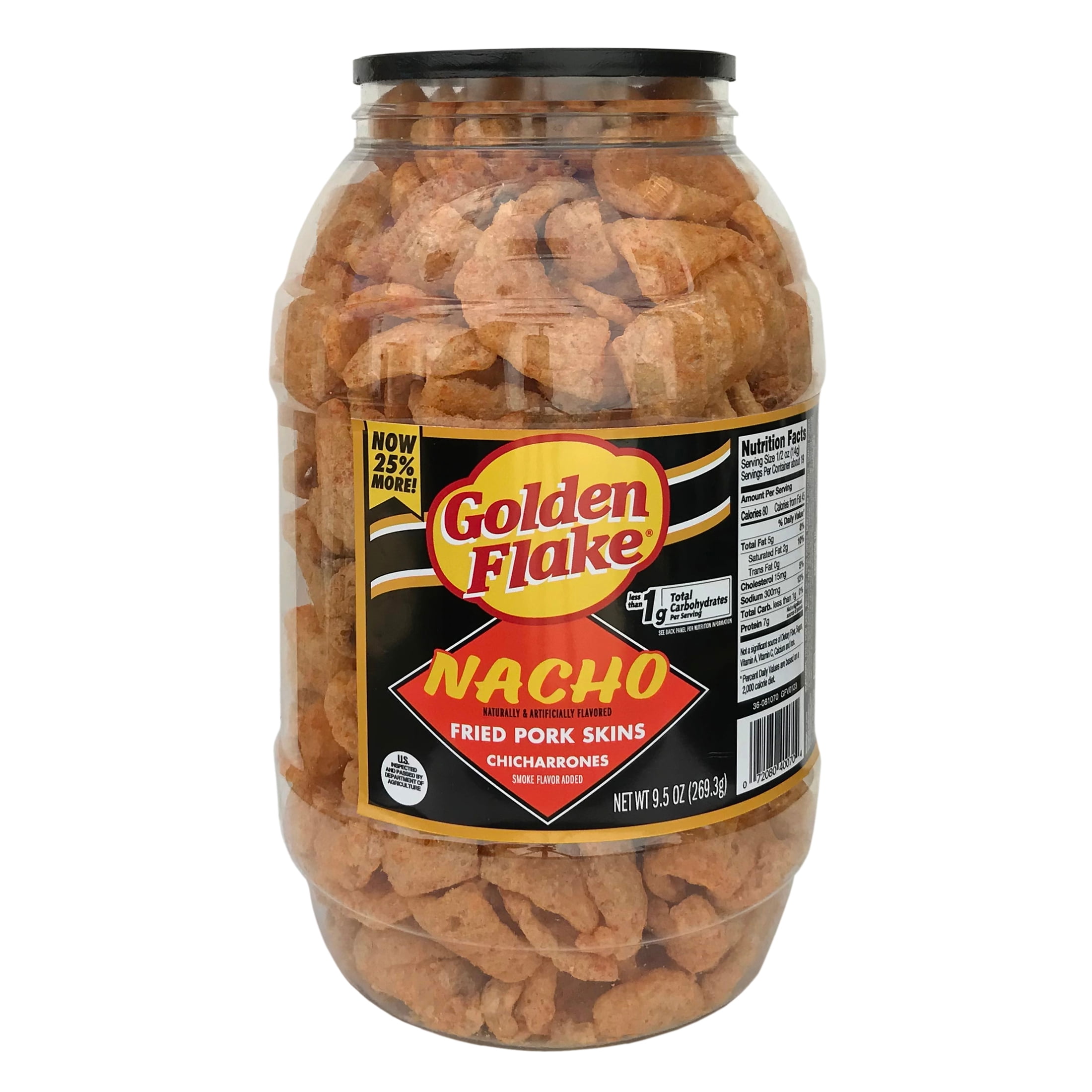 Golden Flake Nacho Fried Pork Skins, 9.5 oz Barrel - Walmart.com