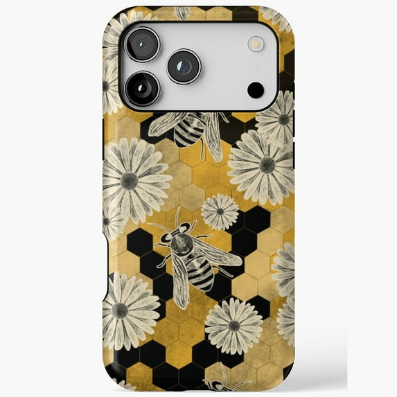 Golden Floral Bee Pattern Design Cover iPhone Case 11 to 17 Pro Max ...