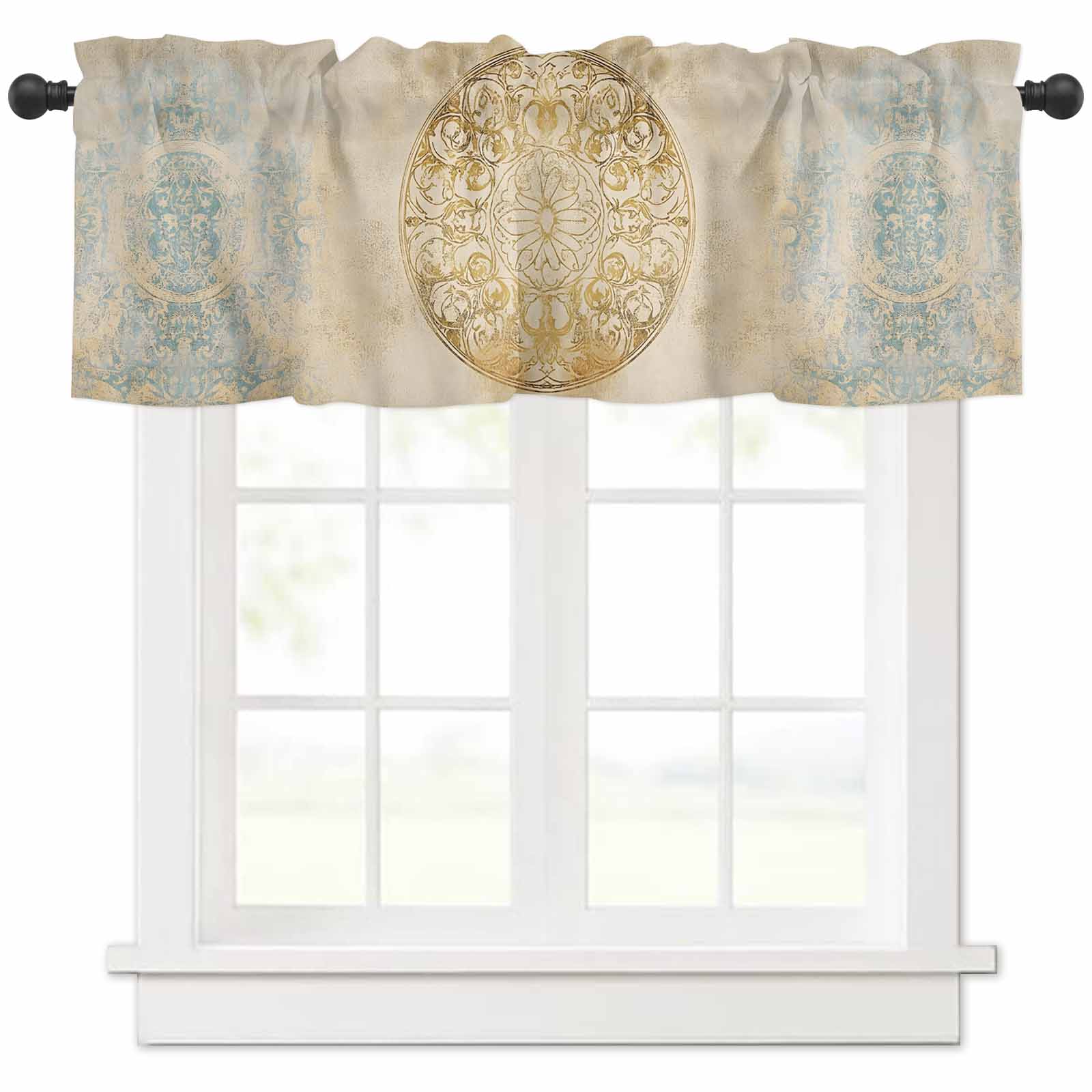 Golden Floral Valances for Windows Farmhouse Kitchen Curtains Valances ...