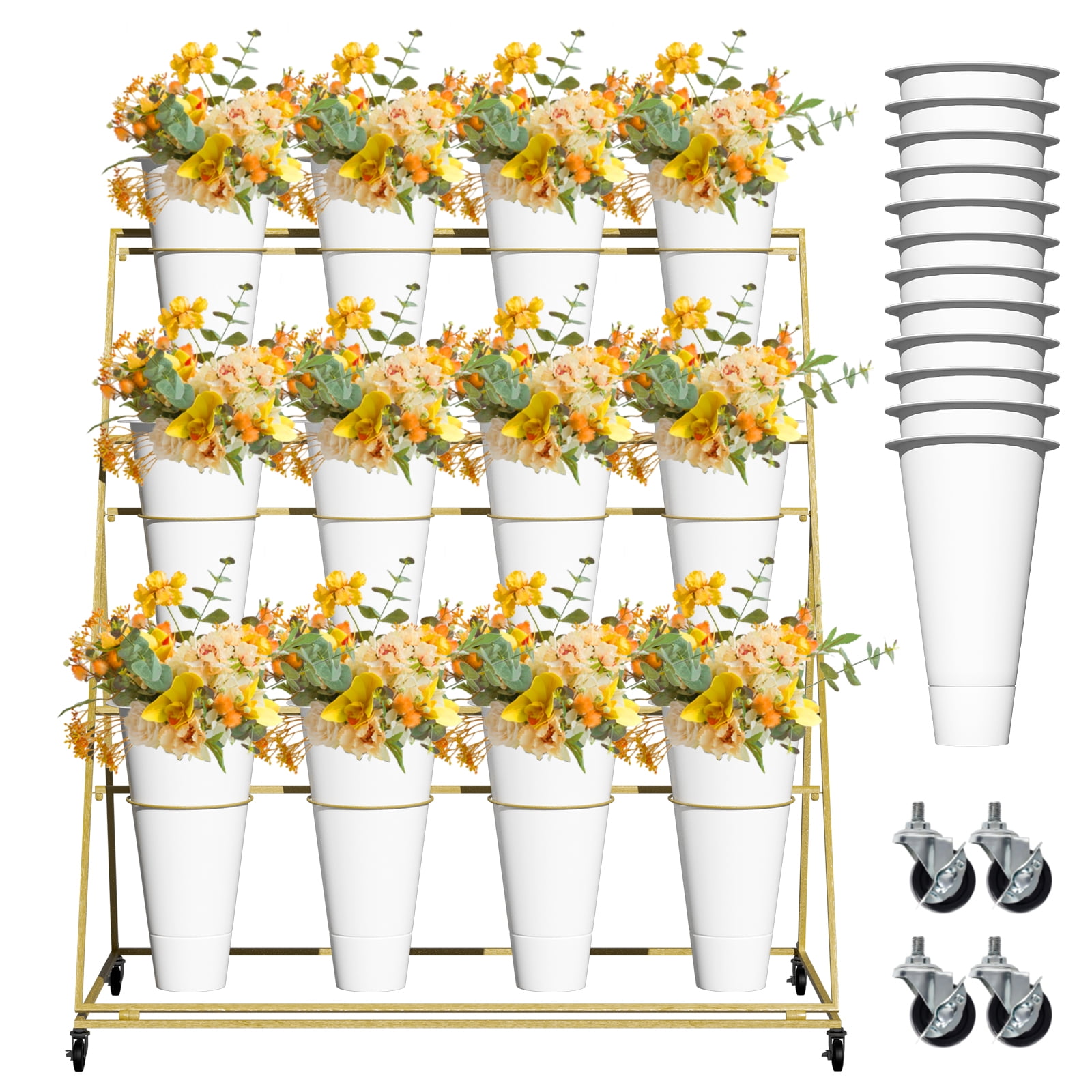 Golden Flower Bar Stand, Lockable Casters, 3.5" Width Containers, 3 ...