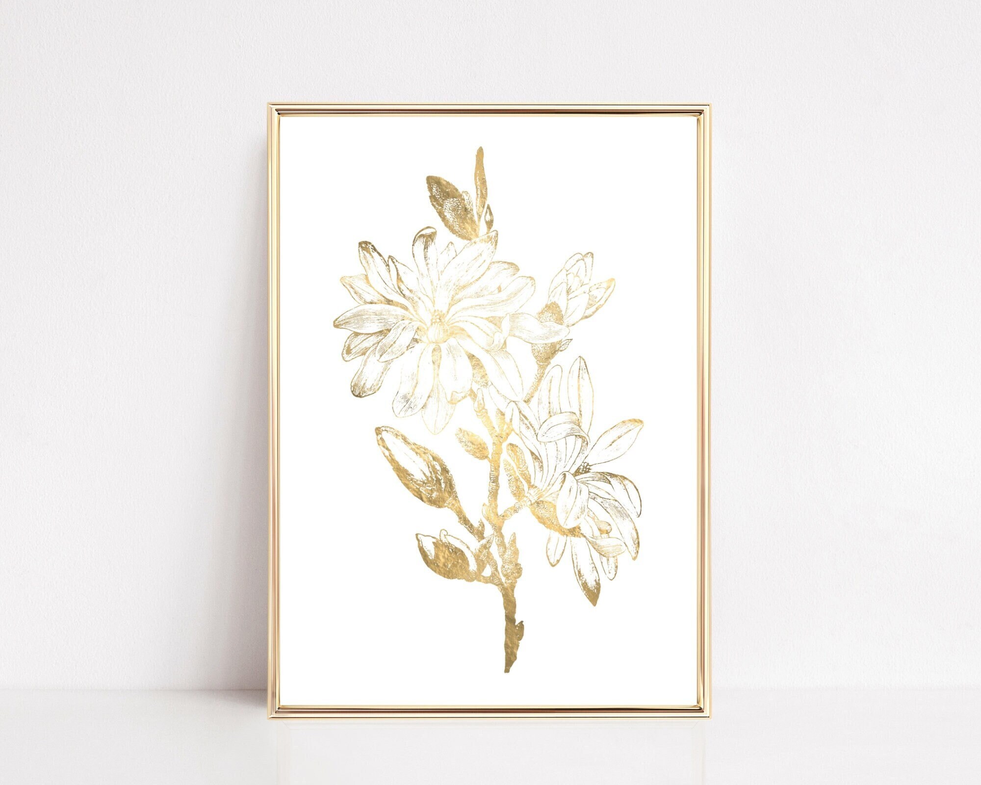 Golden Flower Botanical Art Print Abstract Poster Cottage Shabby Chic ...