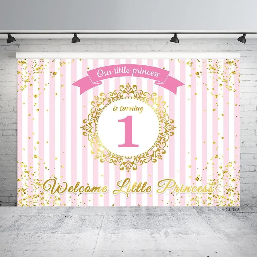 Golden Flower Garland Gold Stripe Curtain Custom 1st Birthday Party ...