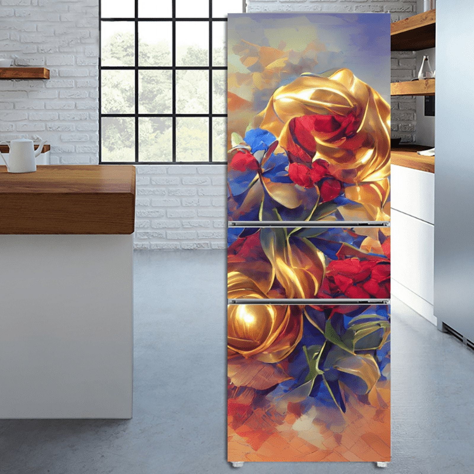 Golden Flower Kitchen Fridge Decorative Stickers PVC Waterproof Duplex ...