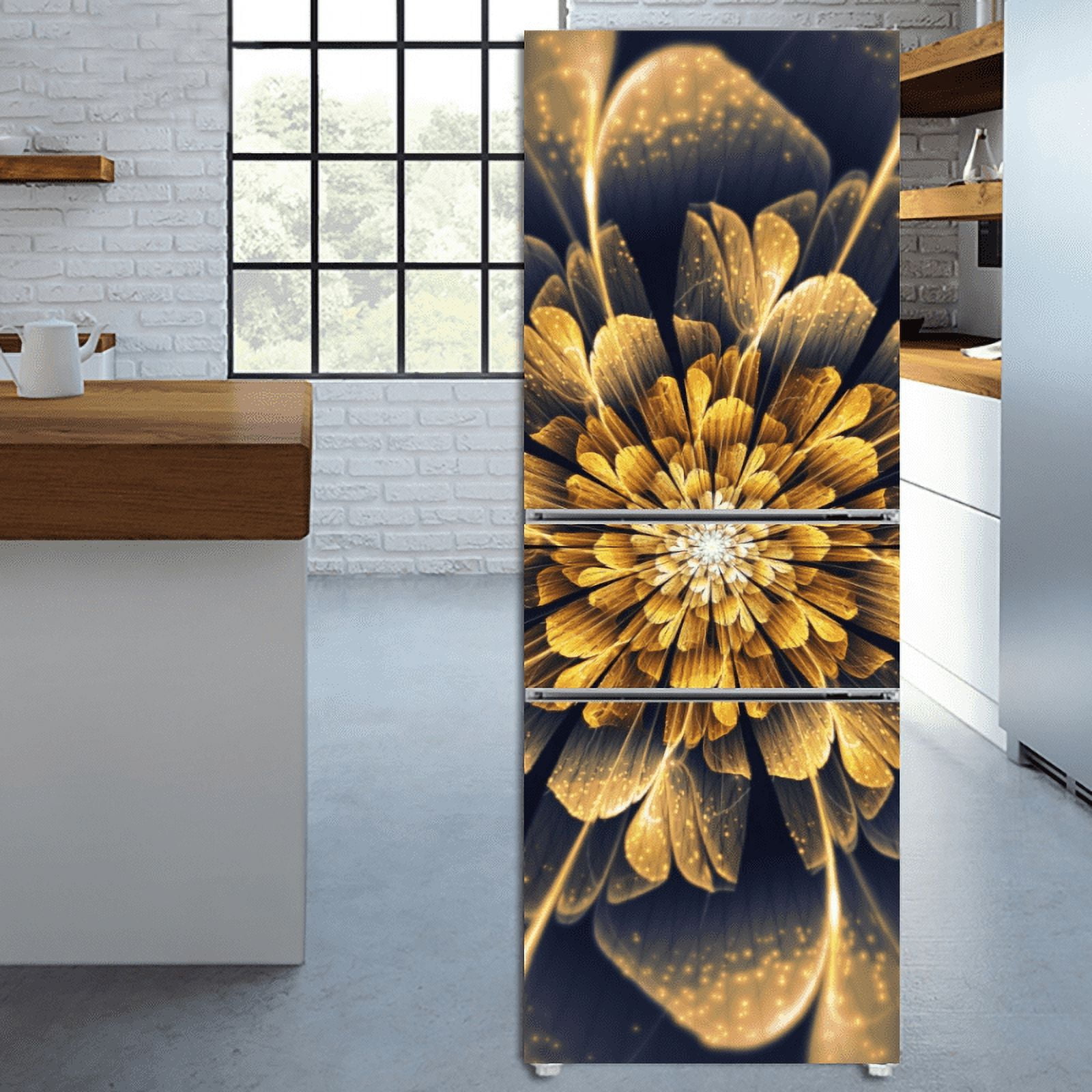 Golden Flower Kitchen Fridge Decorative Stickers PVC Waterproof Duplex ...