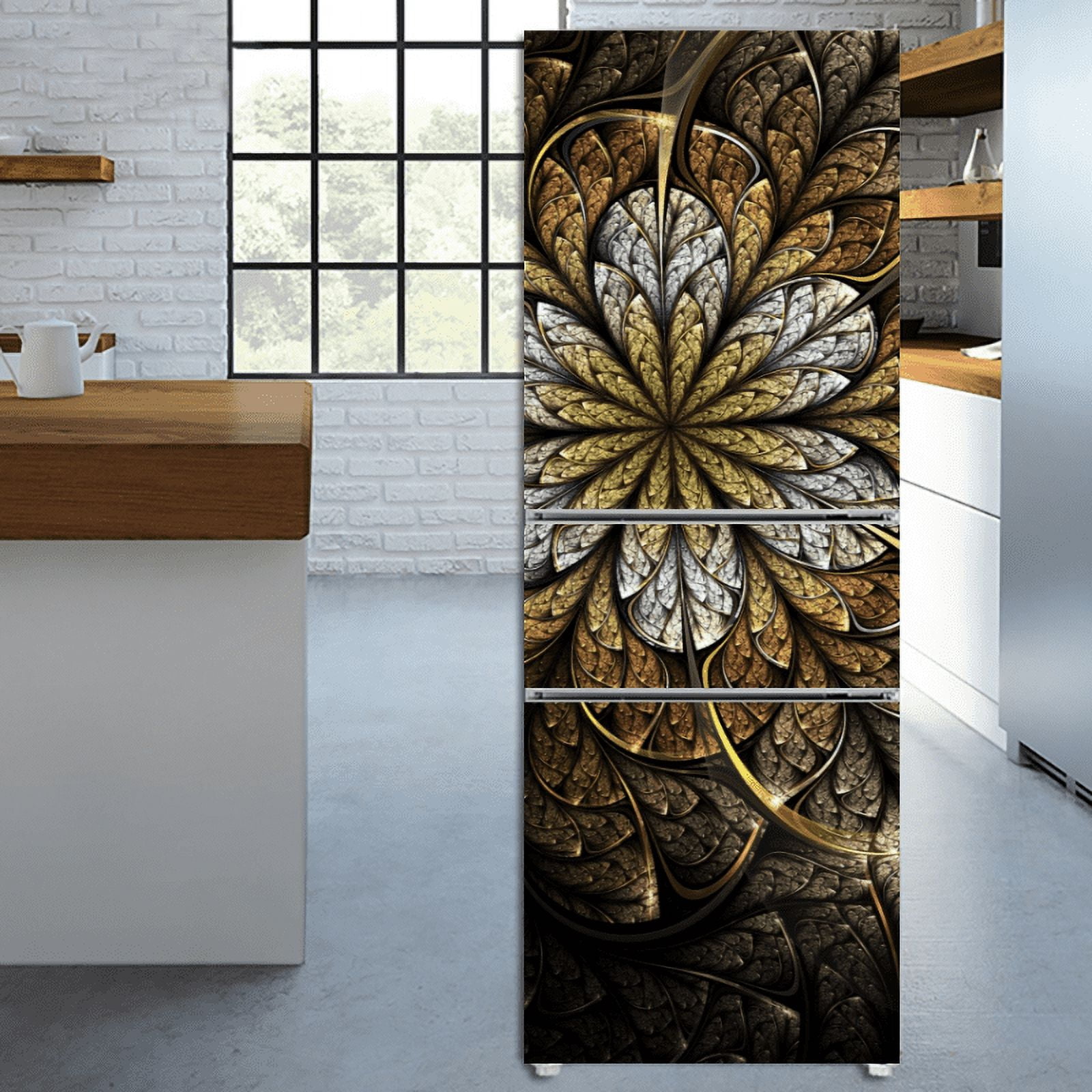 Golden Flower Kitchen Fridge Decorative Stickers PVC Waterproof Duplex ...
