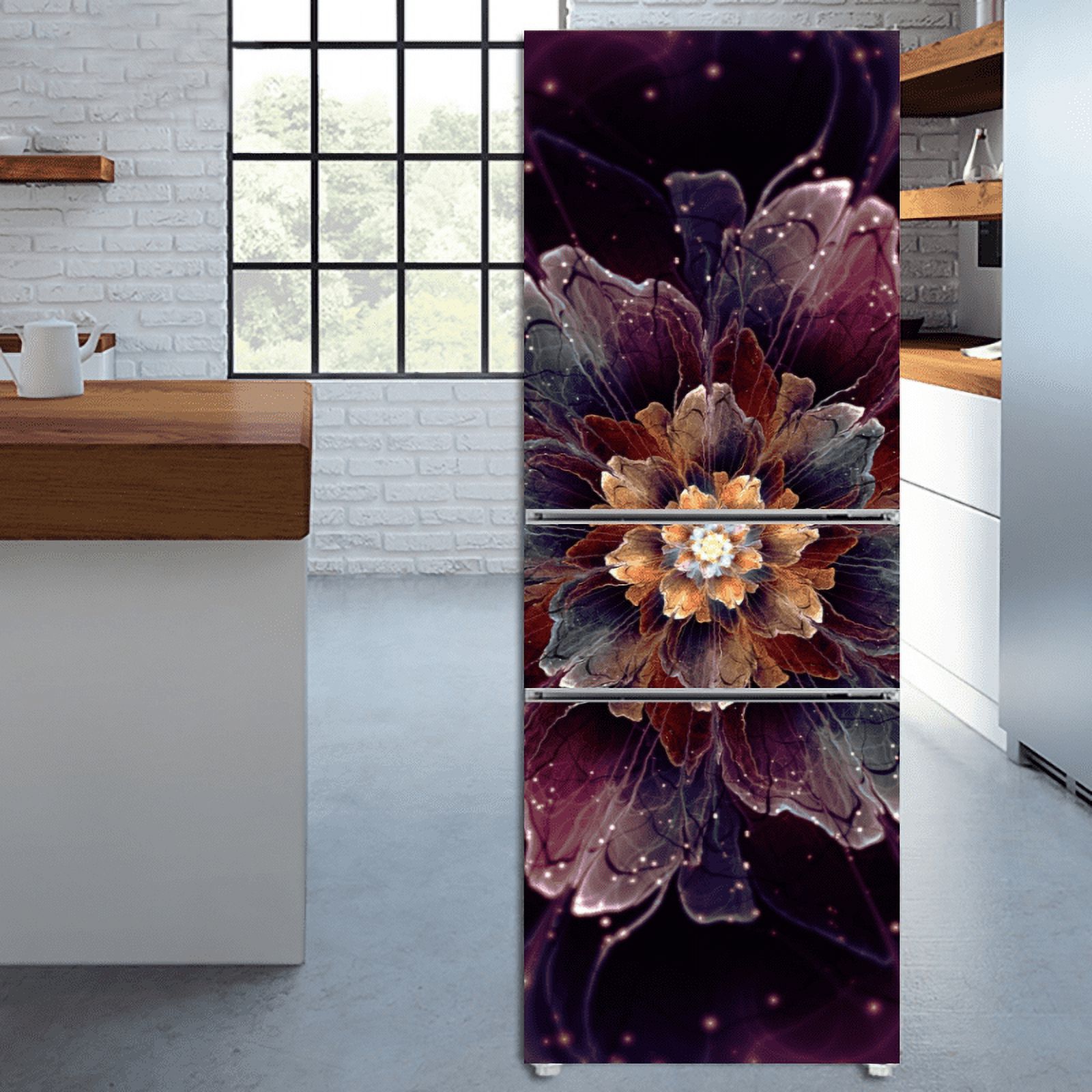 Golden Flower Kitchen Fridge Decorative Stickers PVC Waterproof Duplex ...