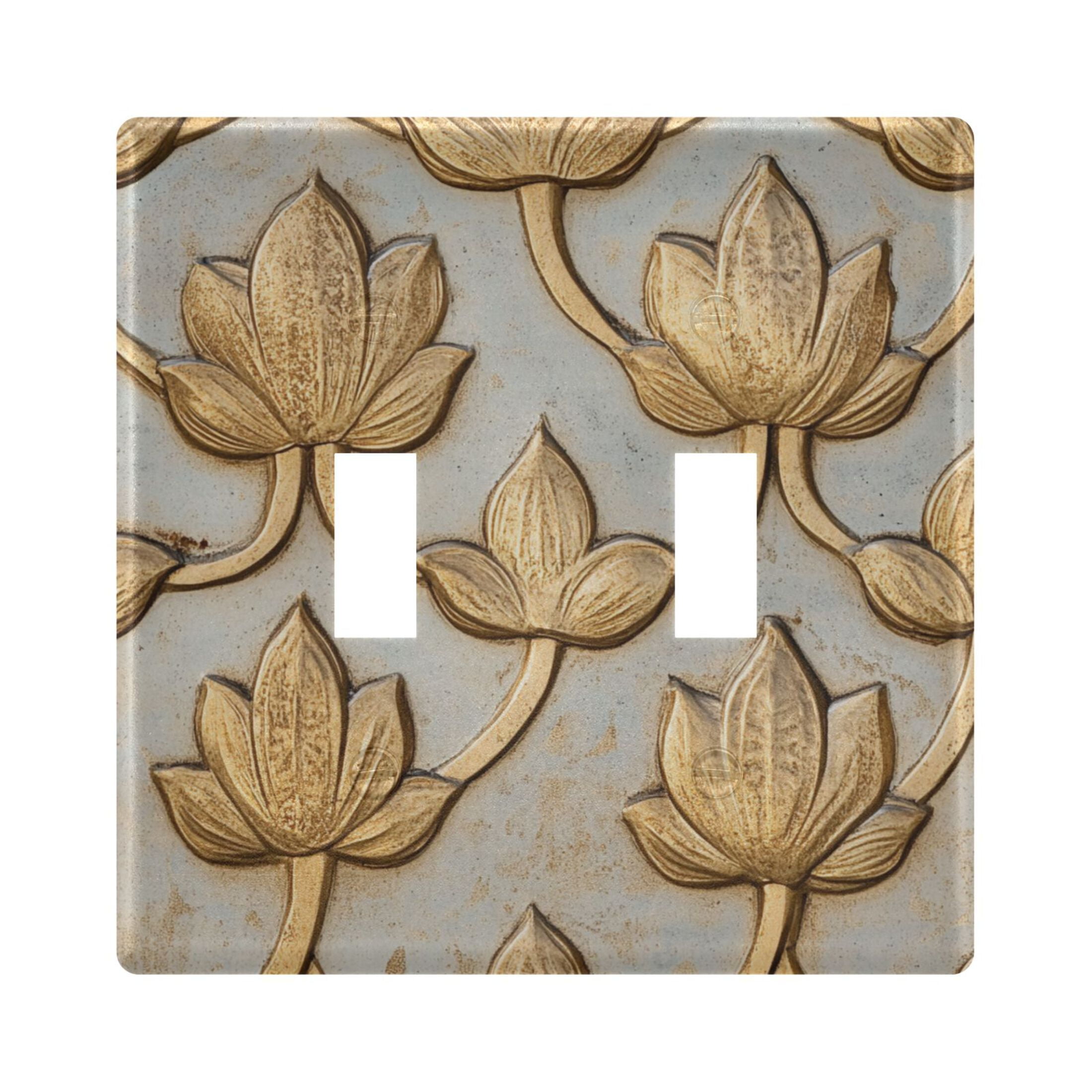 Golden Flower Pattern Decorative Light Switch Plates Switch Cover ...