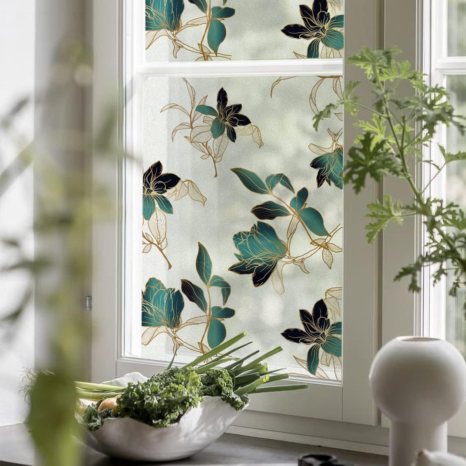 Golden Flower Privacy Window Film, Removable Static Cling Double-Sided ...