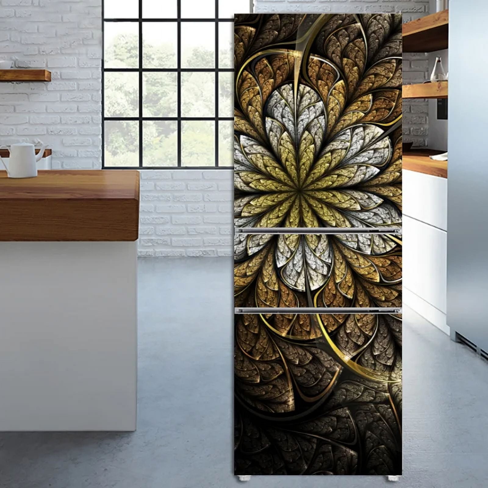 Golden Flower Refrigerator Magnet Full Door Cover Psychedelic Floral ...