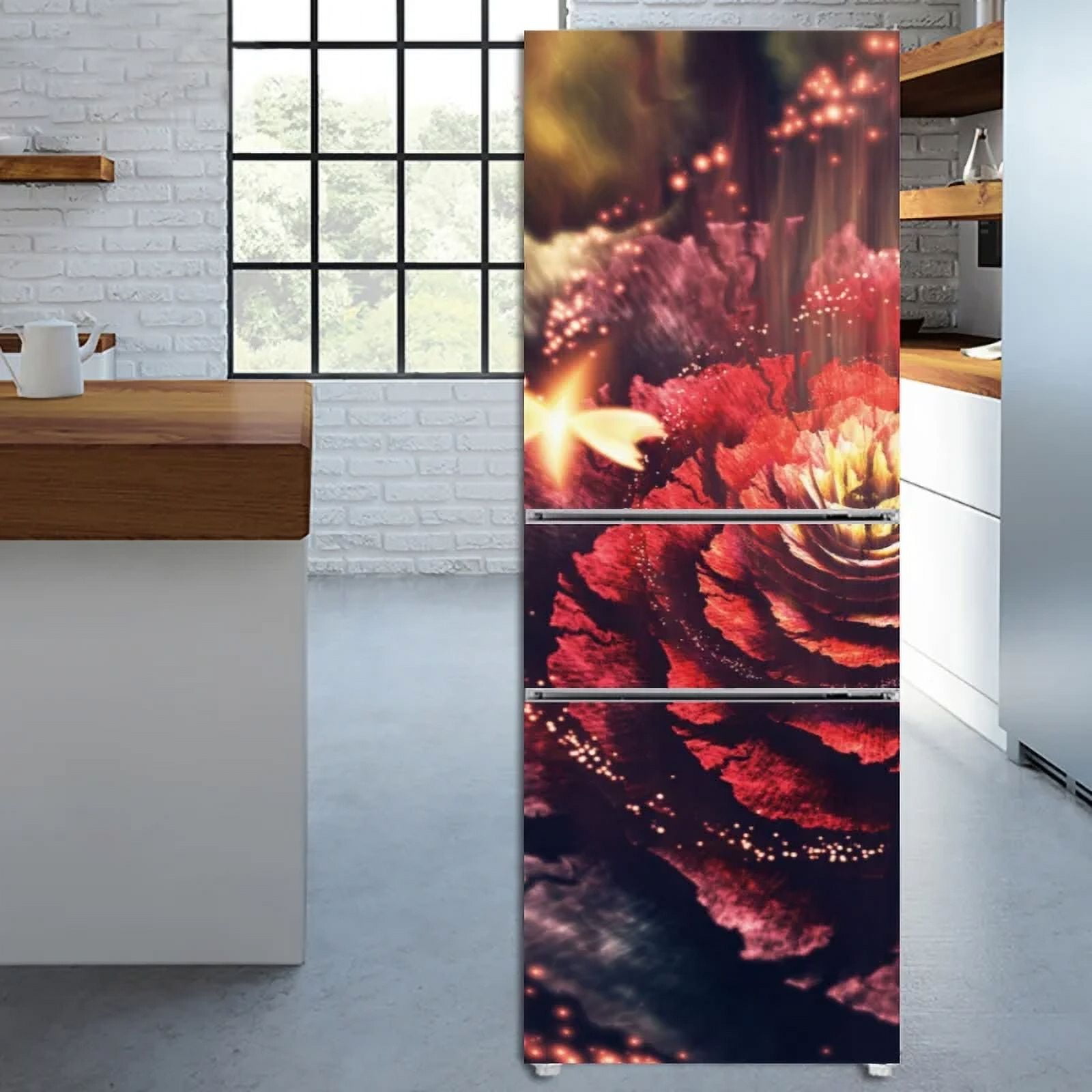 Golden Flower Refrigerator Magnet Full Door Cover Psychedelic Floral ...