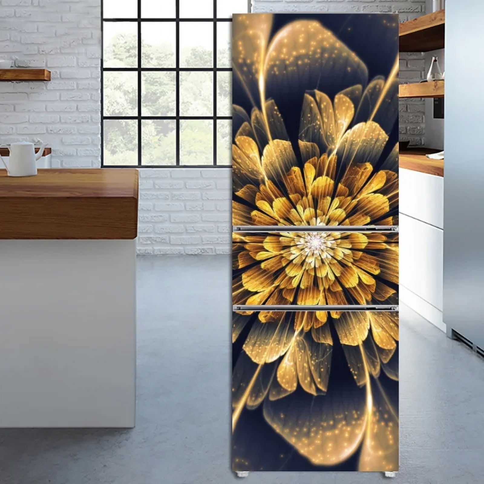Golden Flower Refrigerator Magnet Full Door Cover Psychedelic Floral ...